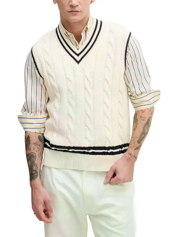 BENETTON Cable Knit V-neck Sweater Vest - Neutrals