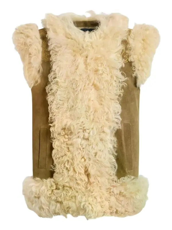 Etro Shearling Waistcoat With Peacock Embroidery - Brown