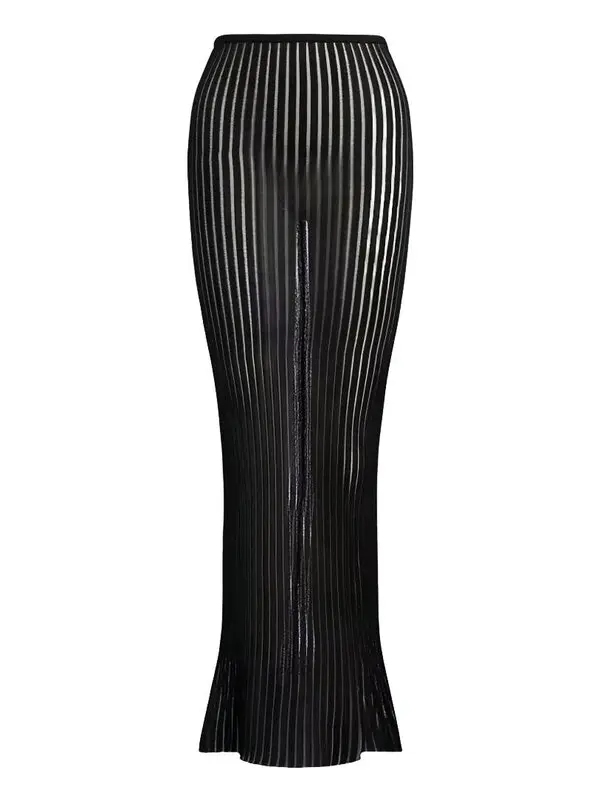 DONDUP Sheer Knit Striped Maxi Skirt - Black