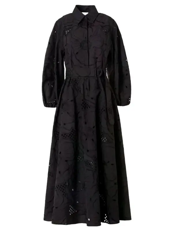 Akris Broderie Anglaise Belted Midi Dress - Black
