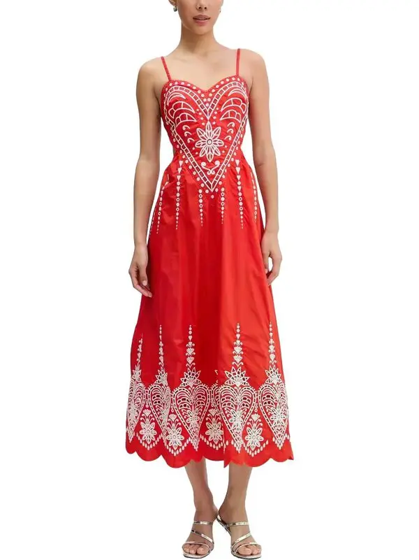 Farm Rio The Vicky Cut-out Embroidered Midi Dress - Red