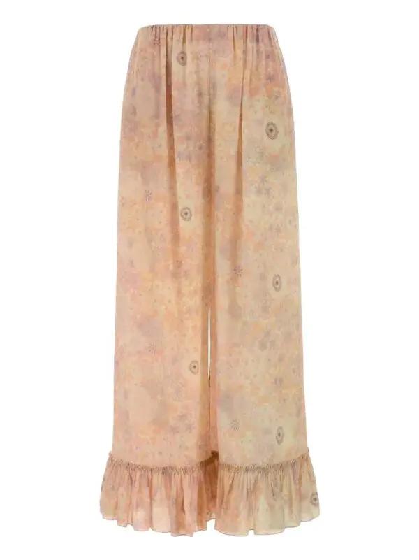 Chloé Floral-print Ruffled Trousers - Neutrals