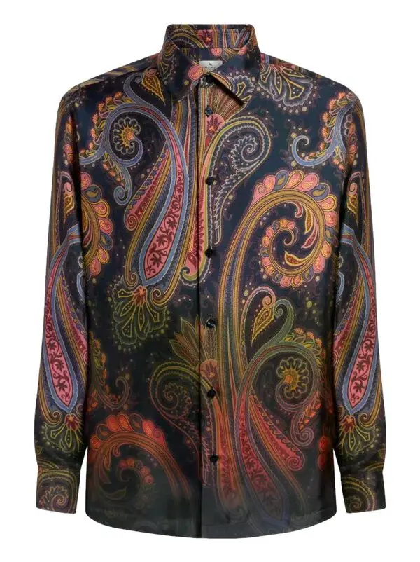 Etro Silk Twill Shirt With Placed Degradé Paisley-print - Blue