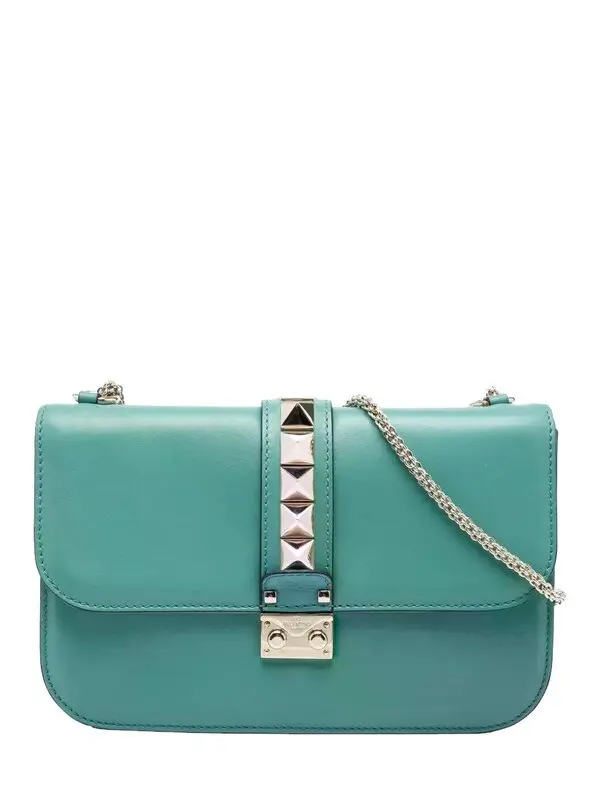 Valentino Garavani Medium Leather Rockstud Glam Lock Crossbody Bag - Blue