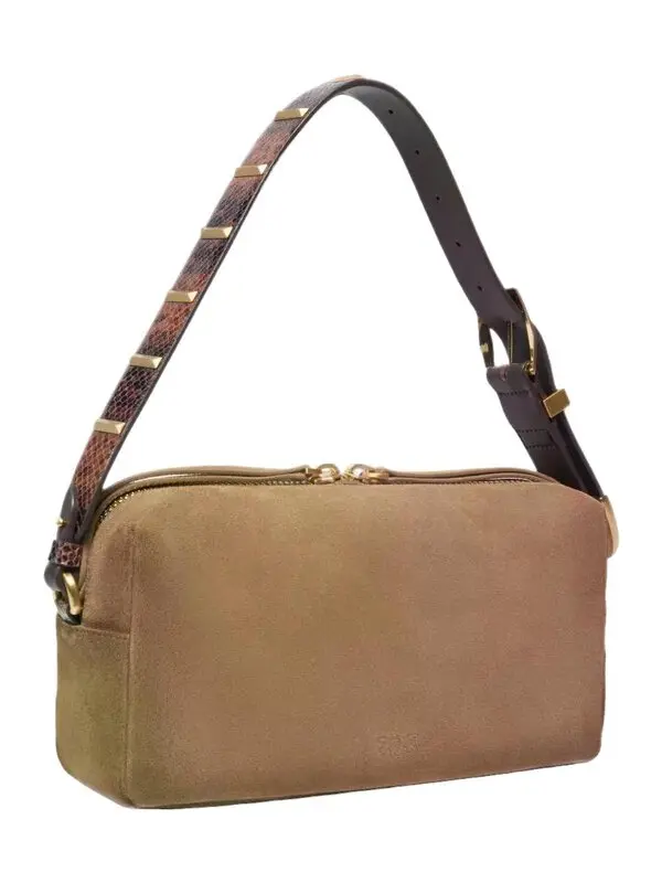 Pinko Medium Suede Boston Bag With Spray Effect - Neutrals