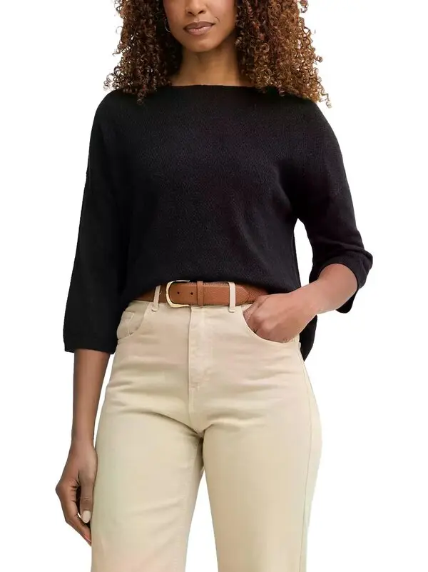 BENETTON Boat Neck Three-quarter Sleeve Sweater - Black