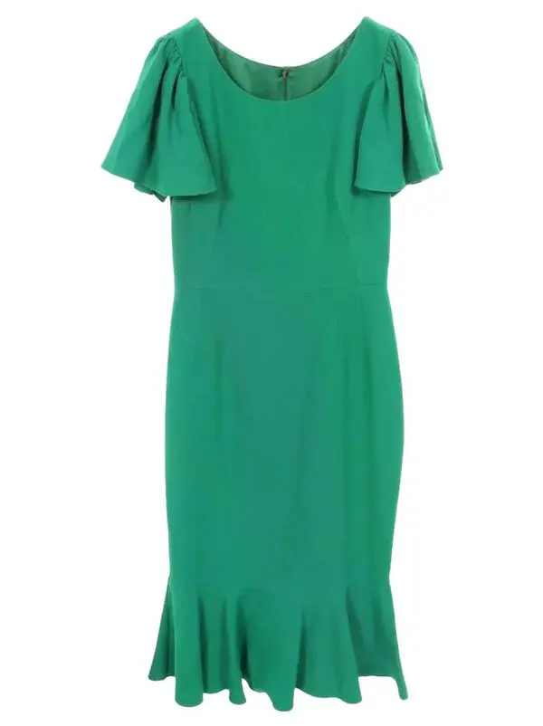 Dolce & Gabbana Short Sleeve Ruffled Hem Dress - Green