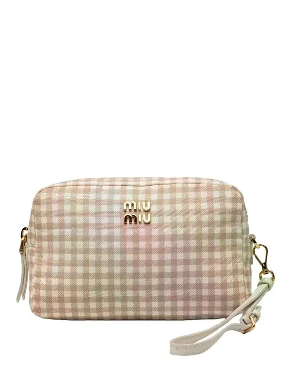 Miu Miu Nylon Vichy Wristlet Pouch - Neutrals