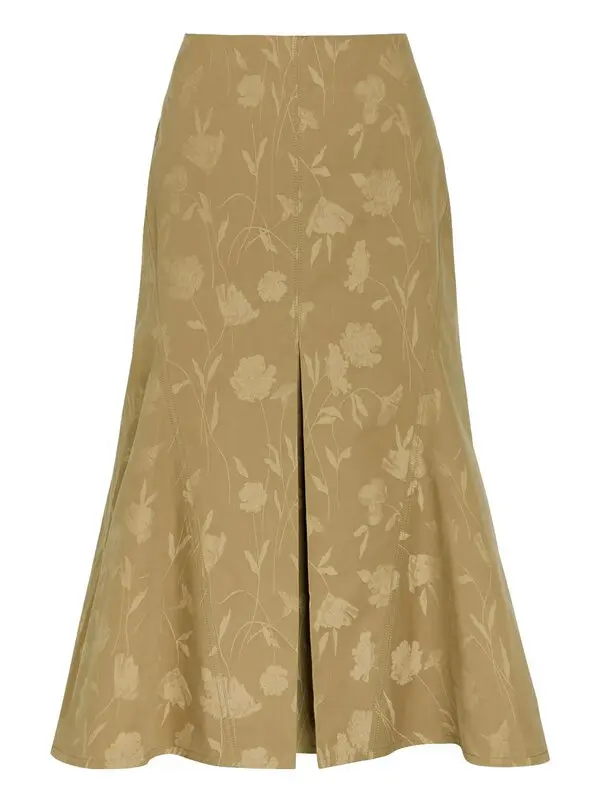 Erdem Floral Jacquard Cotton Midi Skirt - Camel