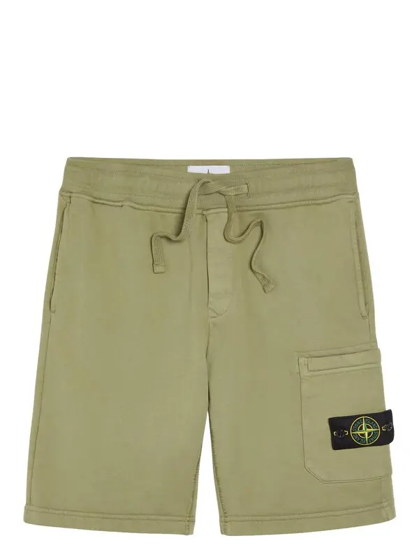 Stone Island Logo Cotton Shorts - Green Light