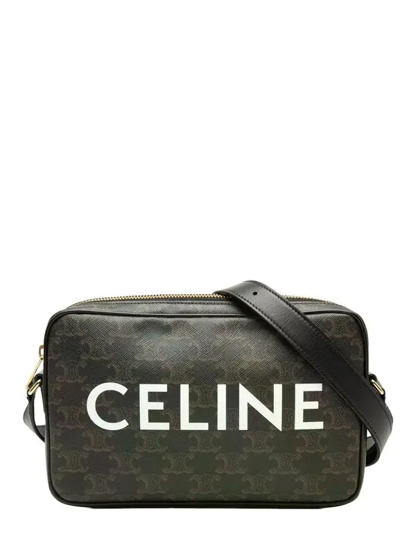 Celine Medium Triomphe Coated Canvas Logo Crossbody Bag - Black