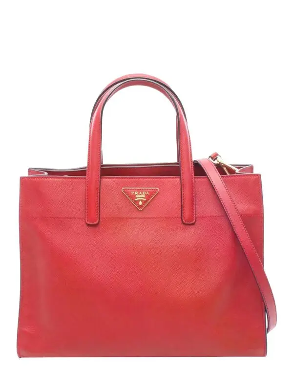 Prada Saffiano Soft Triple Pocket Tote Satchel - Red