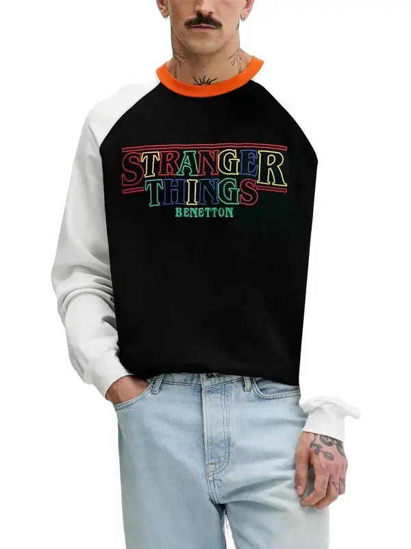 BENETTON Stranger Things Embroidered Raglan Sleeve Sweatshirt - Black