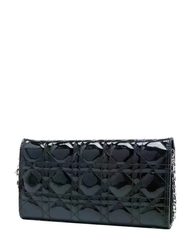 Dior Patent Cannage Lady Wallet On Chain Crossbody Bag - Black