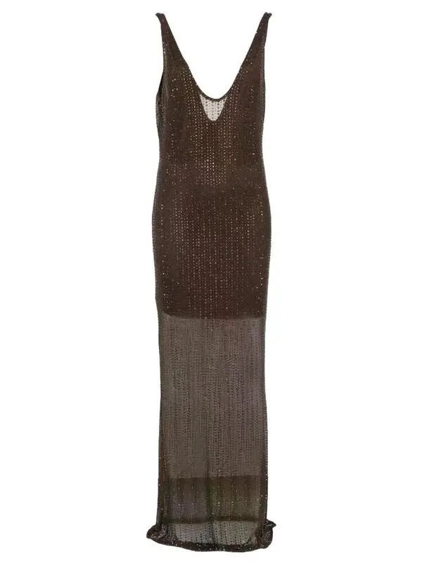 VENUJA Embellished Scoop Neck Maxi Dress - Brown