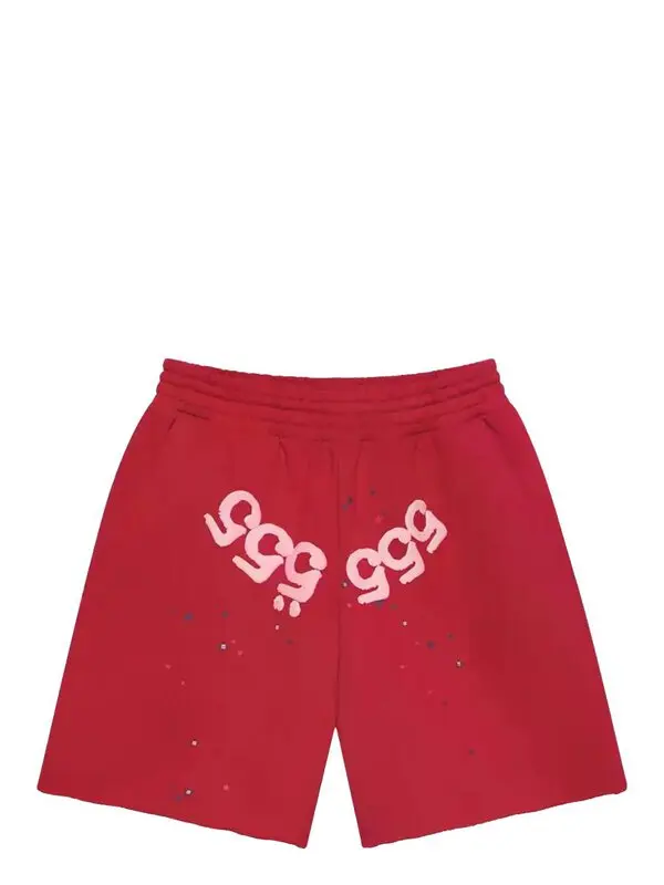 SP5DER Angel Number Graphic Print Shorts - Red