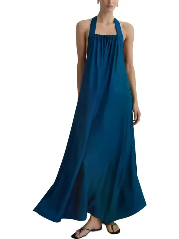 Bondi Born Marfa Silk Halterneck Maxi Dress - Blue
