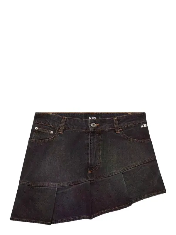 Gcds Pleated Stone-washed Denim Mini Skirt - Black
