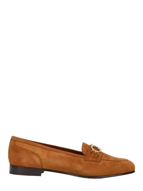FERRAGAMO Suede Gancini Loafers - Brown