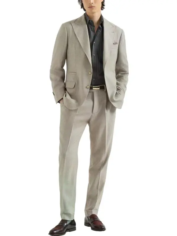 Brunello Cucinelli Double Pinstripe Cotton Overshirt With Italian Collar And Chest Pocket - Grey