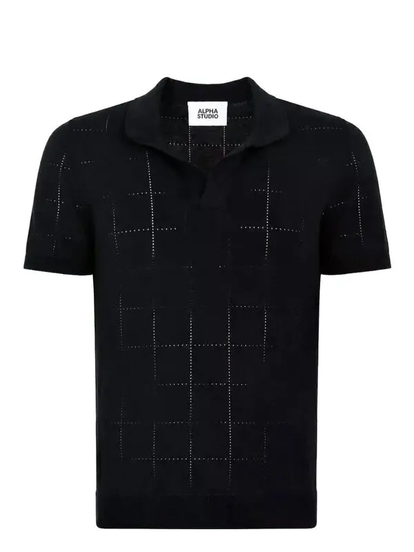 Alpha Studio Check-knit Polo T-shirt - Black
