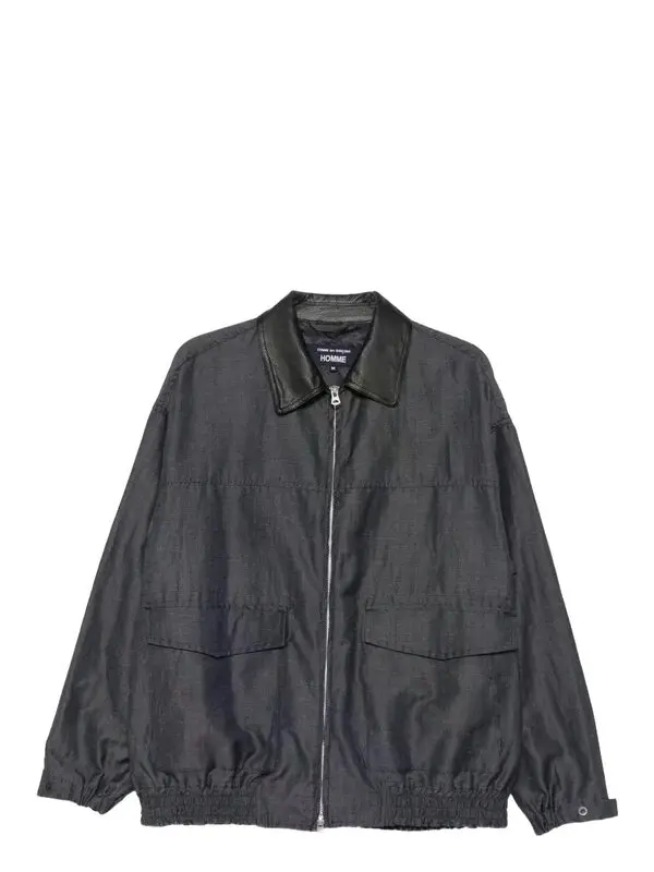 Comme Des Garçons Herringbone Leather Collar Jacket - Blue