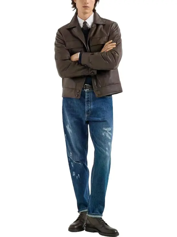 Brunello Cucinelli Nappa Leather Outerwear Jacket With Thermore® Padding - Brown