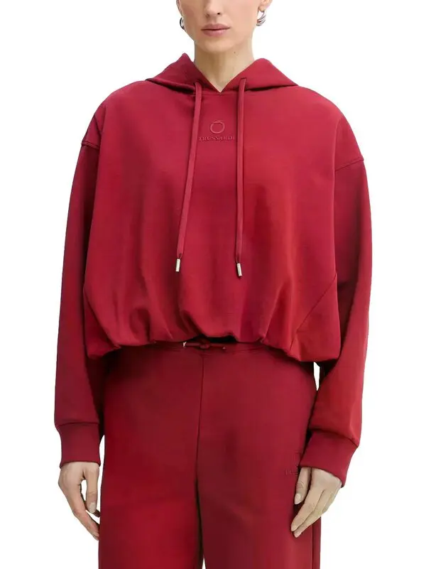 TRUSSARDI Embroidered Logo Drawstring Hoodie - Red
