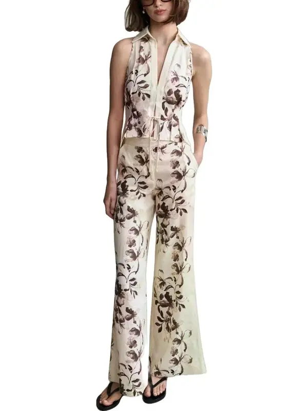HEVRON Capri Floral Print Trousers - Neutrals