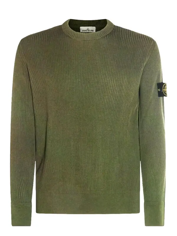 Stone Island Ribbed Logo Patch Sweater - Green