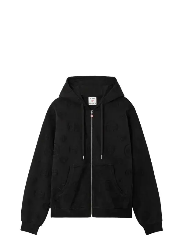 Casablanca Monogram-print Zip-up Hoodie - Black