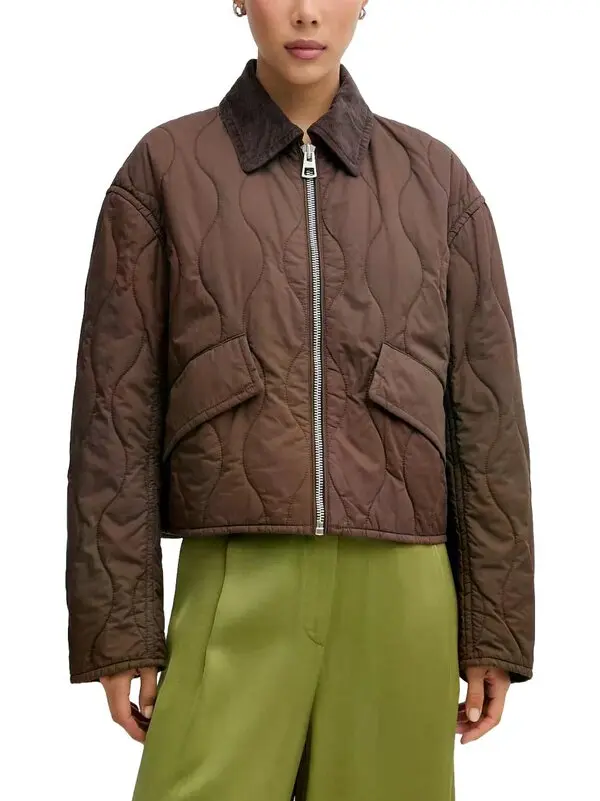 Marc O'polo Quilted Jacket With Corduroy Collar - Brown