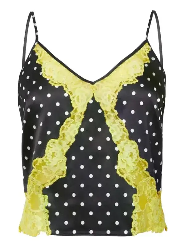 FLEUR DU MAL Juliet Polka-dot Lace Trim V-neck Camisole - Black