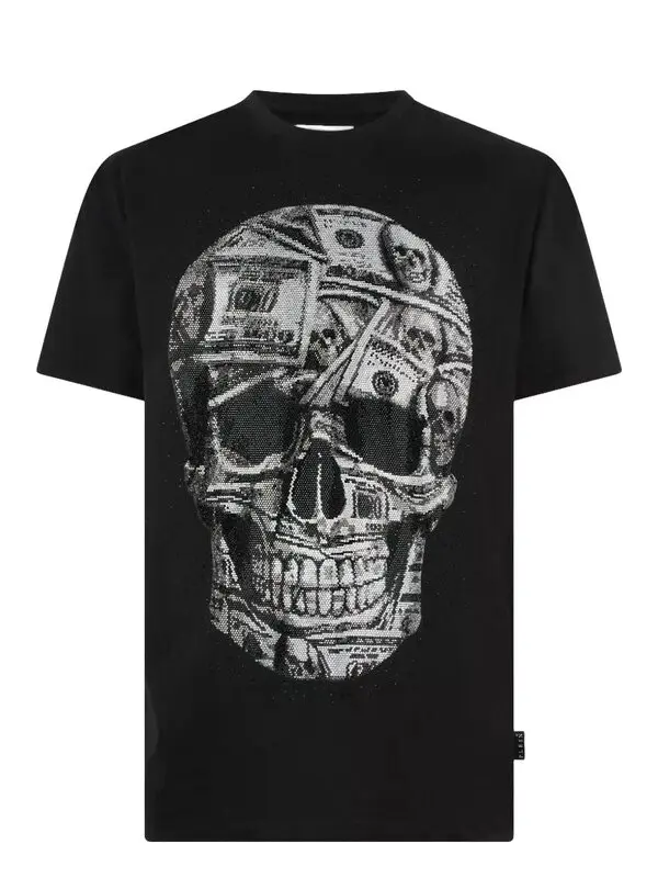 Philipp Plein Jersey Round-neck T-shirt Skull Dollar Stones - Black
