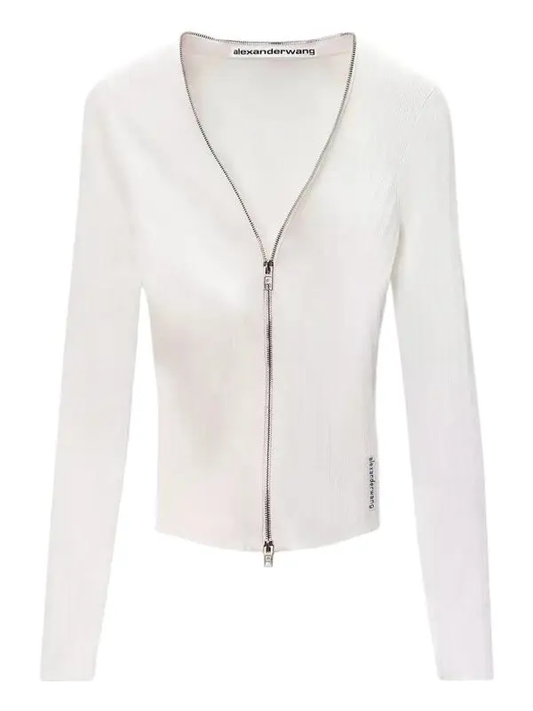 Alexander Wang Ribbed-knit Zip-fastening V-neck Cardigan - White
