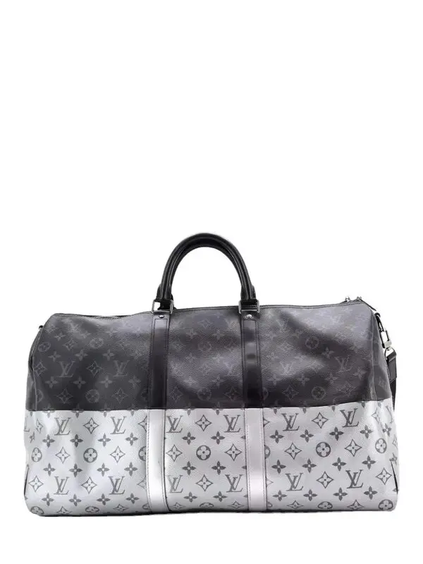 LOUIS VUITTON Keepall Bandouliere 50 Monogram Eclipse Split Canvas Travel Bag - Black