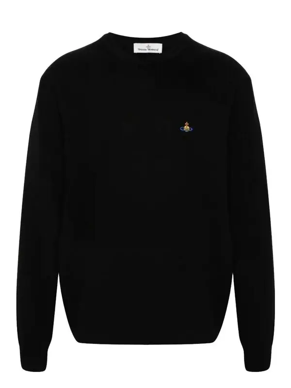 VIVIENNE WESTWOOD Orb Embroidered Crew Neck Sweater - Black