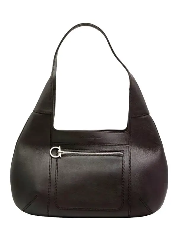 FERRAGAMO Calfskin Gancini Hobo Bag - Brown