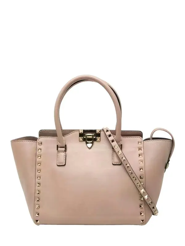 Valentino Garavani Rockstud Leather Double Handle Tote Satchel - Brown