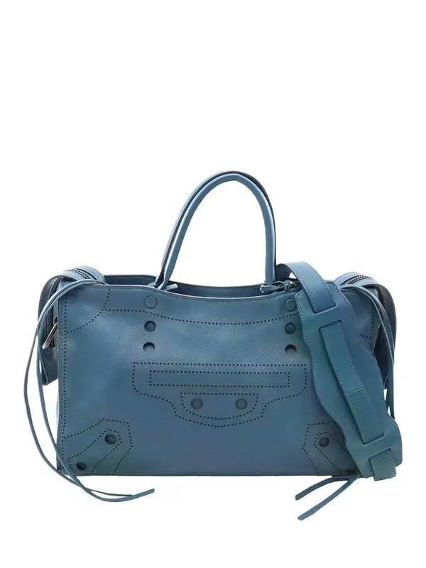 Balenciaga Calfskin Motocross Blackout City S Satchel - Blue