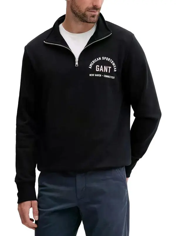 Gant Logo-print Quarter-zip Sweatshirt - Black