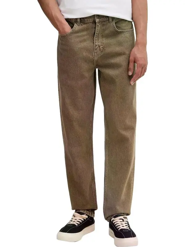 LES DEUX Logo Patch Straight Leg Jeans - Brown