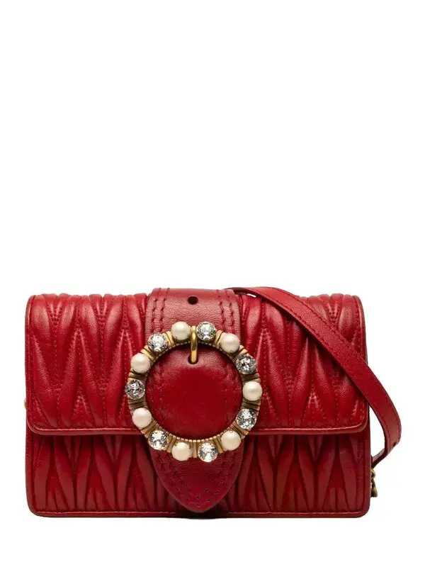 Miu Miu Matelassé Nappa Crystal Embellished Crossbody Bag - Red