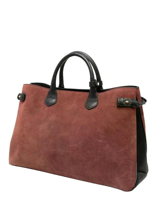 Burberry Large Suede And Calfskin Banner Satchel - Red