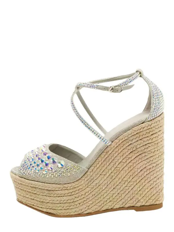 LE SILLA Crystal Embellished Espadrille Wedge Sandals - Silver