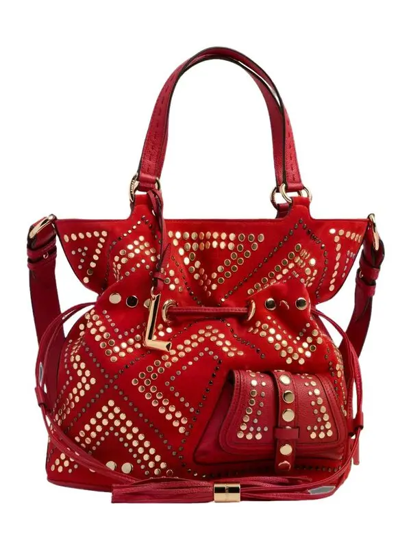 LANCEL Medium Premier Flirt Stud-embellished Bucket Bag - Red