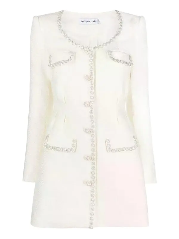 SELF-PORTRAIT Crystal-embellished Blazer Dress - Neutrals