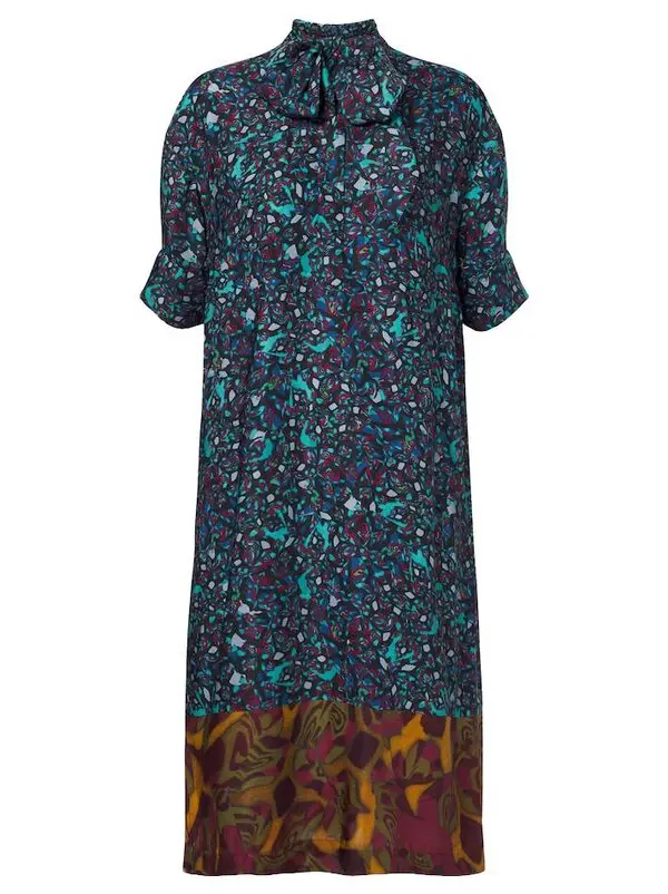 Dries Van Noten Printed Tie-neck Midi Dress - Multicoloured