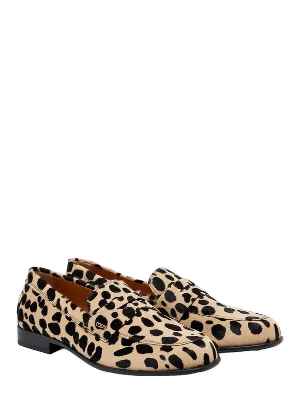 TOD'S Gommino Leopard Print Calf Hair Driving Shoes - Beige
