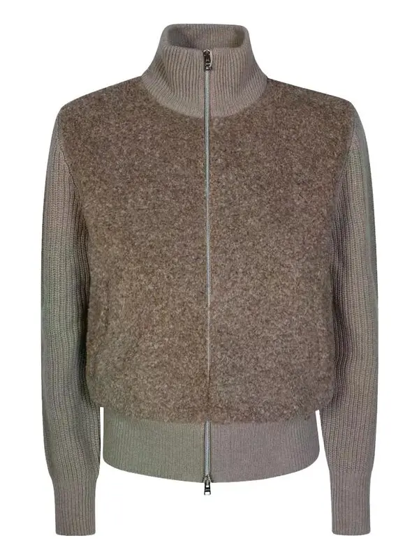 Herno Resort Bouclé-panel Ribbed-knit Cardigan - Brown